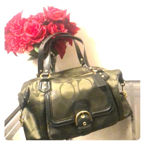 Coach | Bags | Coach Signature Green Leather Tote | Poshmark